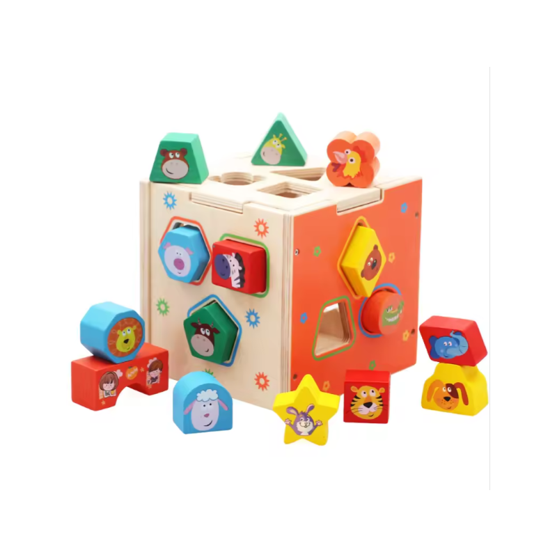 Cubo educativo bloques de madera 16 piezas