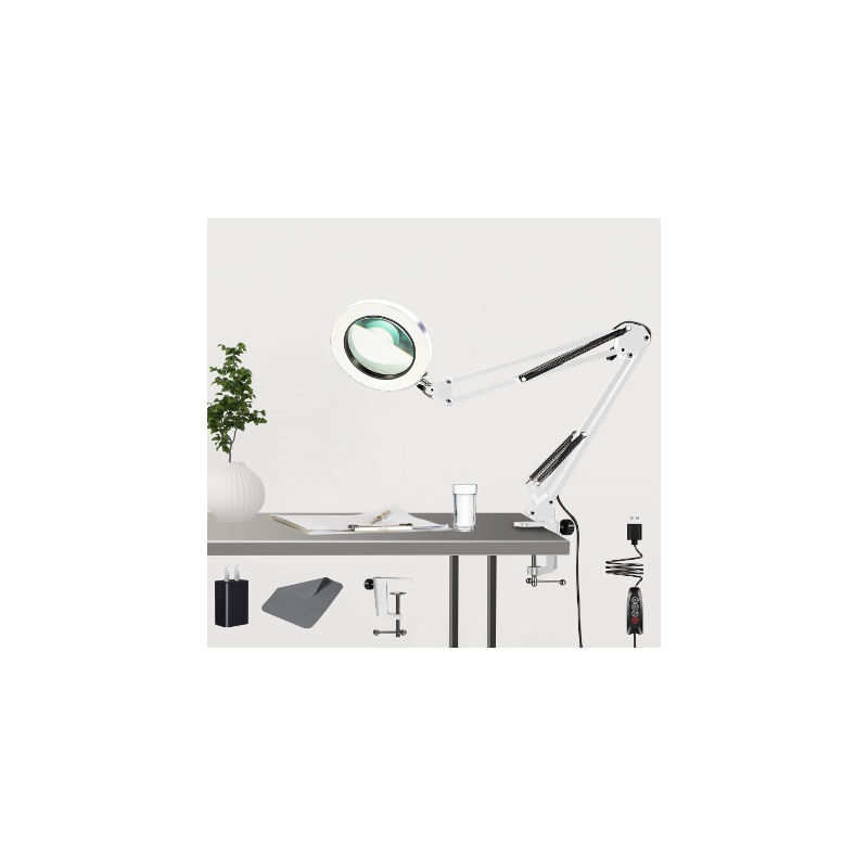 Lámpara LED con lupa 10x brazo oscilante